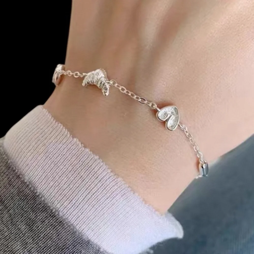 Jewelry | S925 Silver Bread Donut Bracelet Croissant Pretzel Creative ...